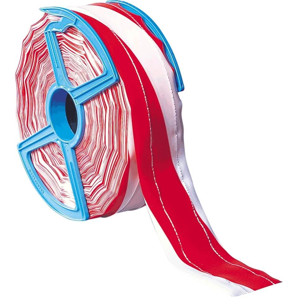 Absperrband aus PE / Nylon auf Abrollspule, rot/weiß schaffiert, 250 m